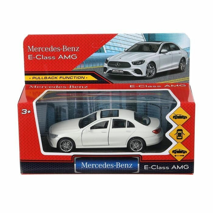 Машинка Huada Toys модель инерционная Mercedes-benz e-class amg 12 см, металл, открываются двери и багажник, белый, от 3 лет, ECLASS-12-WH