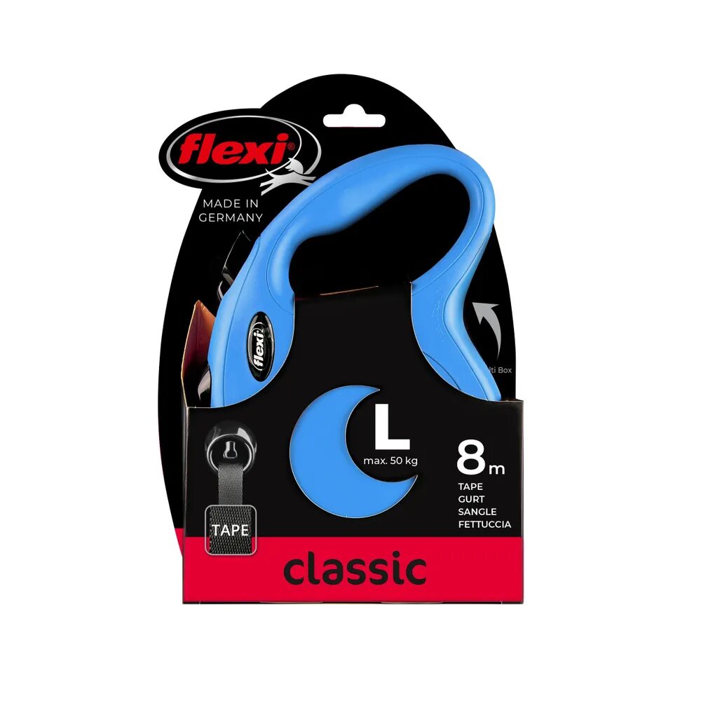 Поводок рулетка Flexi New Classic L 8 м для собак до 50 кг, ленточный, нейлон