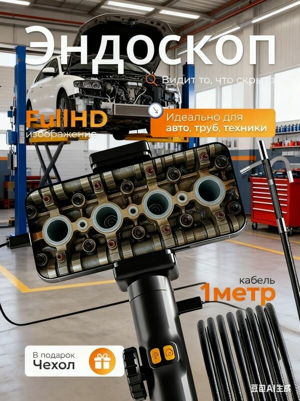 Эндоскоп для автомобиля и смартфона, 8 мм поворотная камера с подсветкой, проверка двигателя