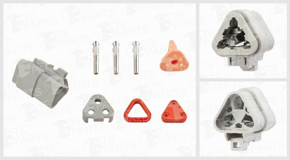 Разъем TE PARTS 7802132 3-х контактный ответная часть 7802137, комплектация: 3-pin, фиксатор, уплотнение, кольцевое уплотнение, крышка, Renault, Volvo, Caterpillar, Scania