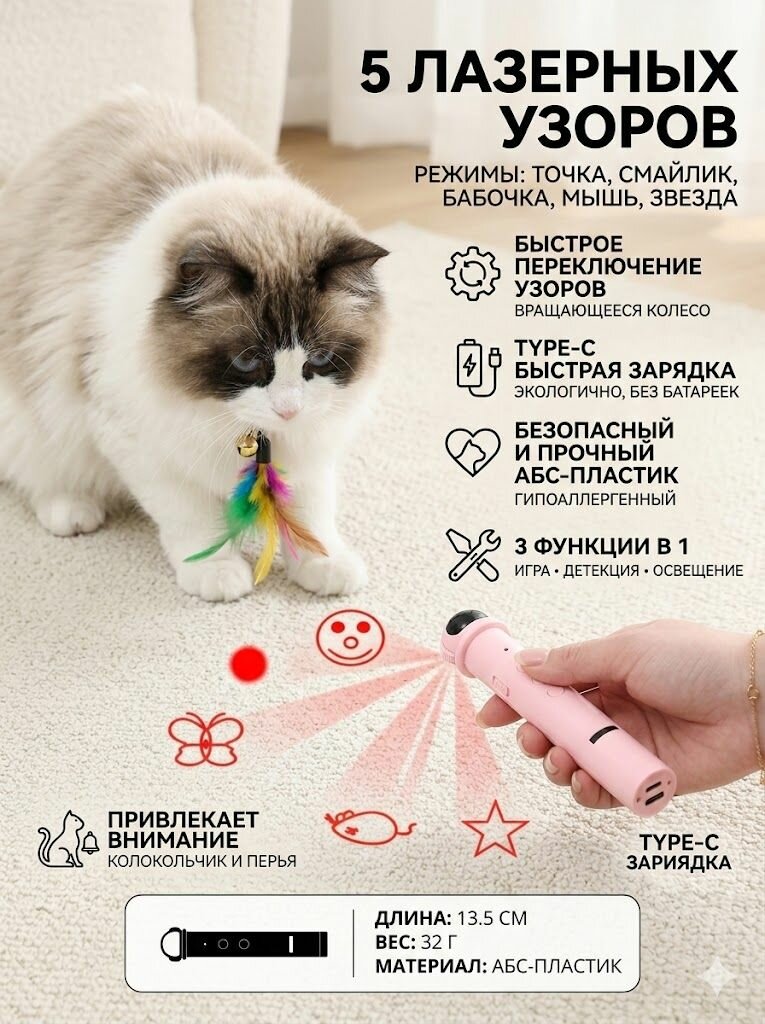 Игрушка для кошек лазерная Зарядка Type-C антистресс интерактивная