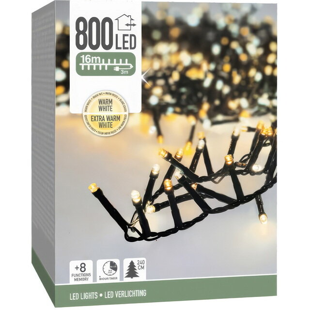 Светодиодная гирлянда Koopman Snake Comfort 16 м, 800 теплых/экстра теплых белых LED ламп, зеленый ПВХ, контроллер, таймер, IP44, Koopman (Купман), AX8560730