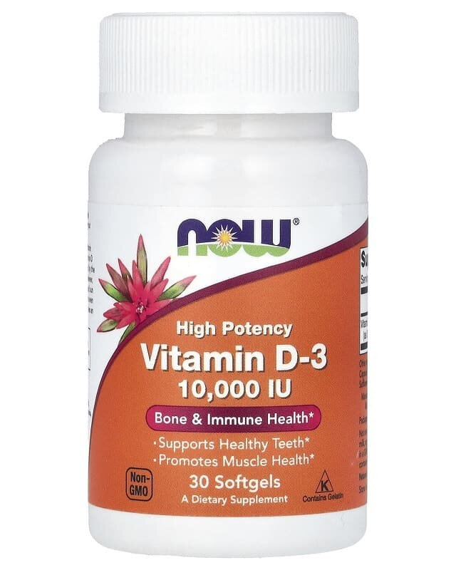 NOW Foods Vitamin D-3, Витамин Д-3 10000 МЕ 30 гелевых капсул