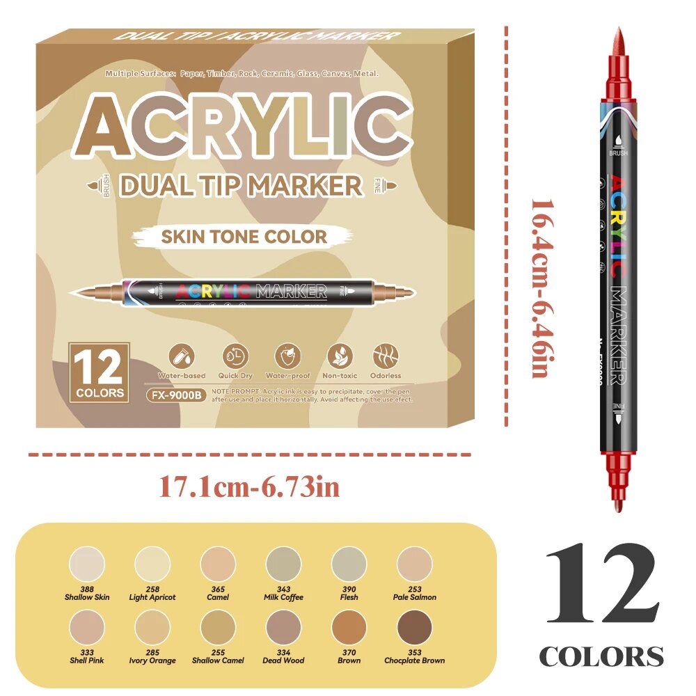 Акриловые маркеры 12 Skin Tone, Dual Tip