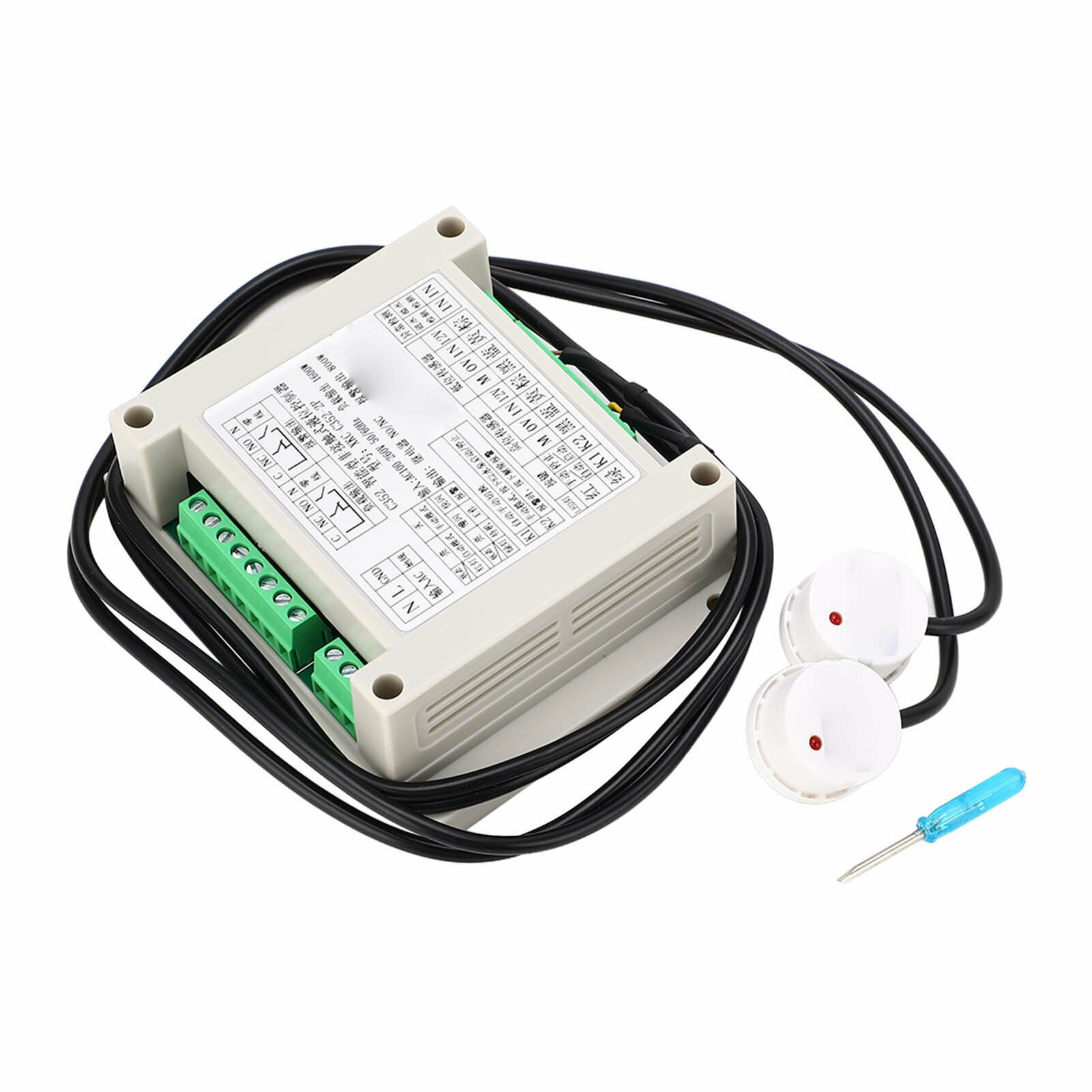 Бесконтактный датчик уровня жидкости, автоматический контроль уровня воды, переменный ток 100-260 В, регулируемая чувствительность для мониторинга уровня в резервуаре.