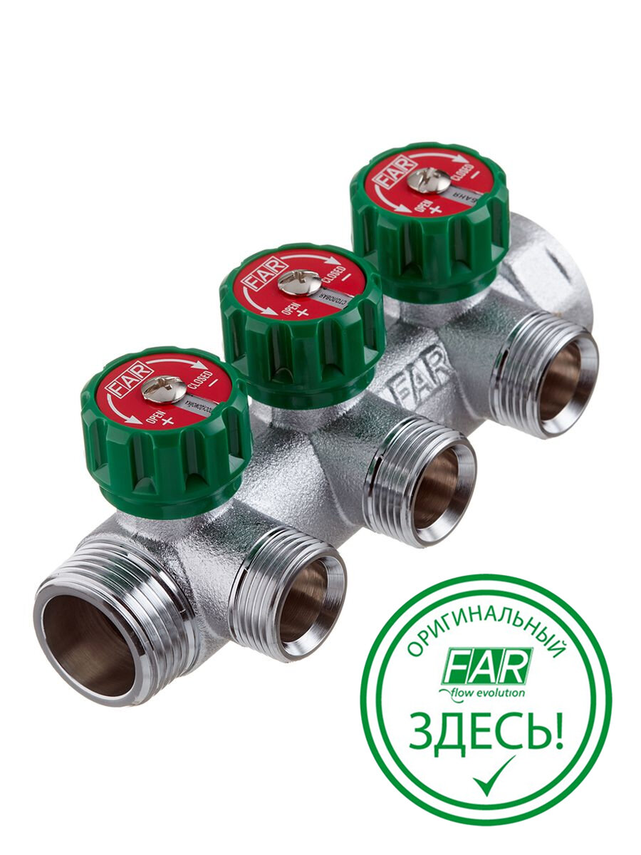 Коллектор регулируемый FAR 1"ВН на 3 отвода 3/4"EU, с вставкой под плоское уплот, FK 3822 134UN