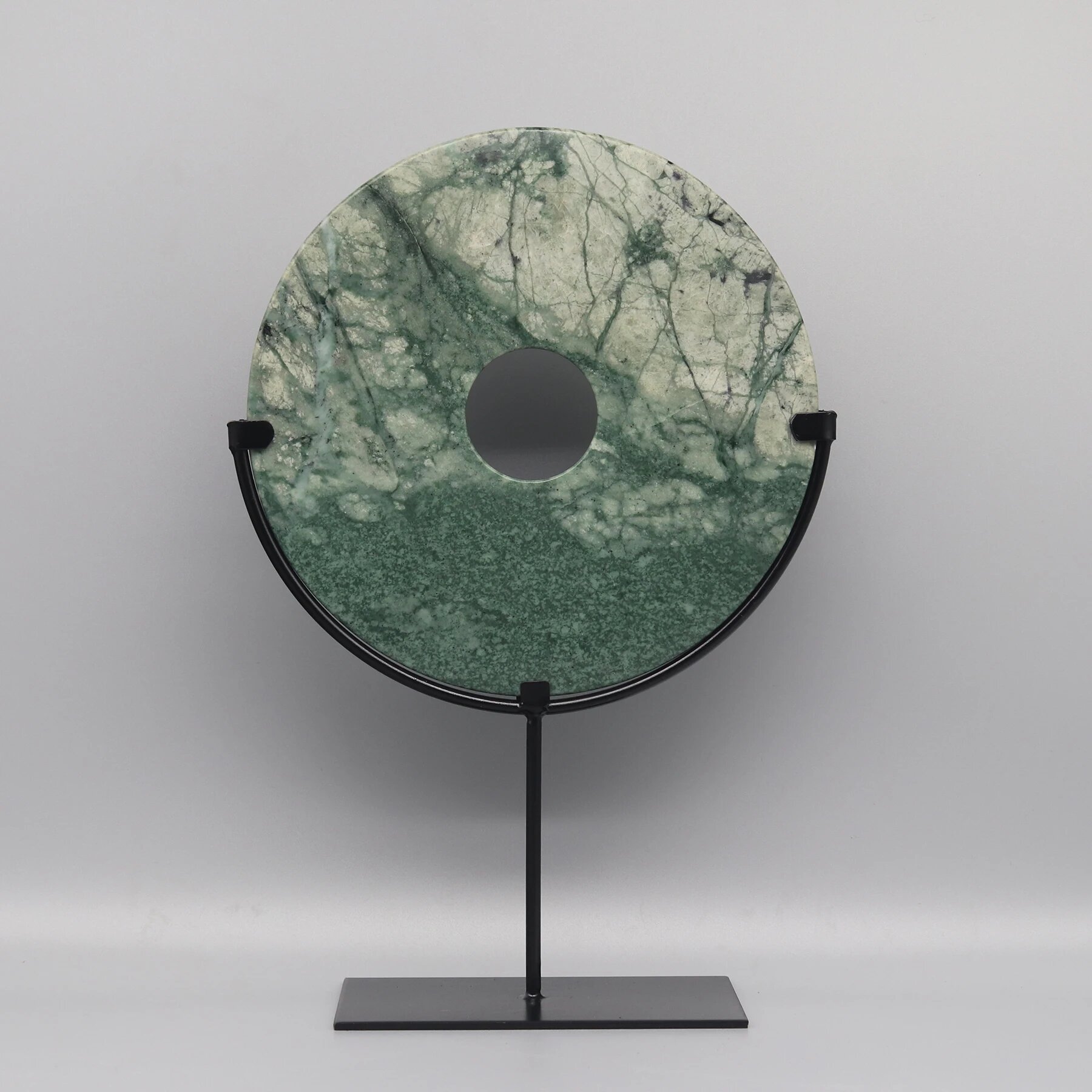 Круглая витрина из камня удачи, декоративный натуральный мраморный камень с металлическим основанием, каменный диск, украшение для дома