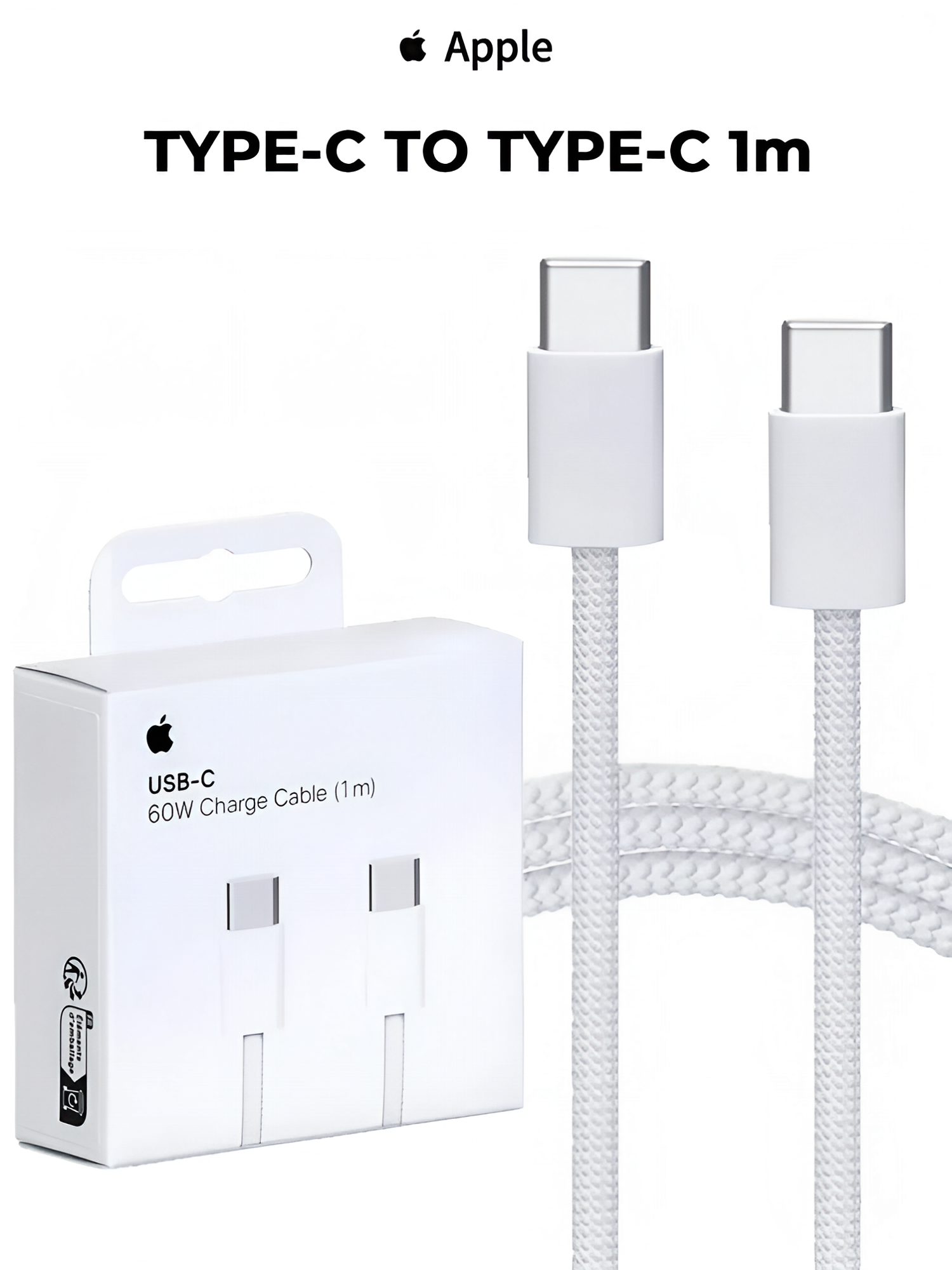Оригинальная зарядка для айфона / Кабель USB Type-C - Type-C для зарядки iPhone, iPad, айфон, шнур белый, 1 метр