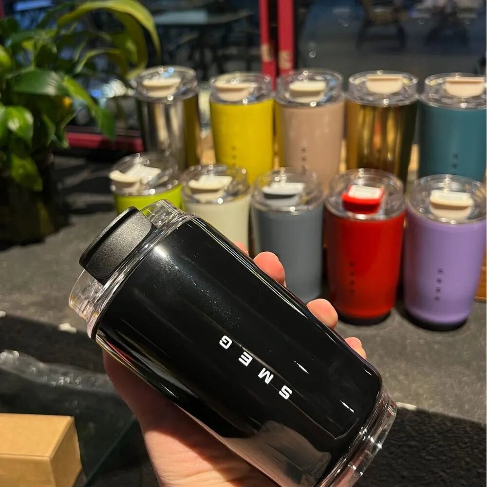 Термокружка SMEG 0.24 л из нержавеющей стали с крышкой-чашкой, черная