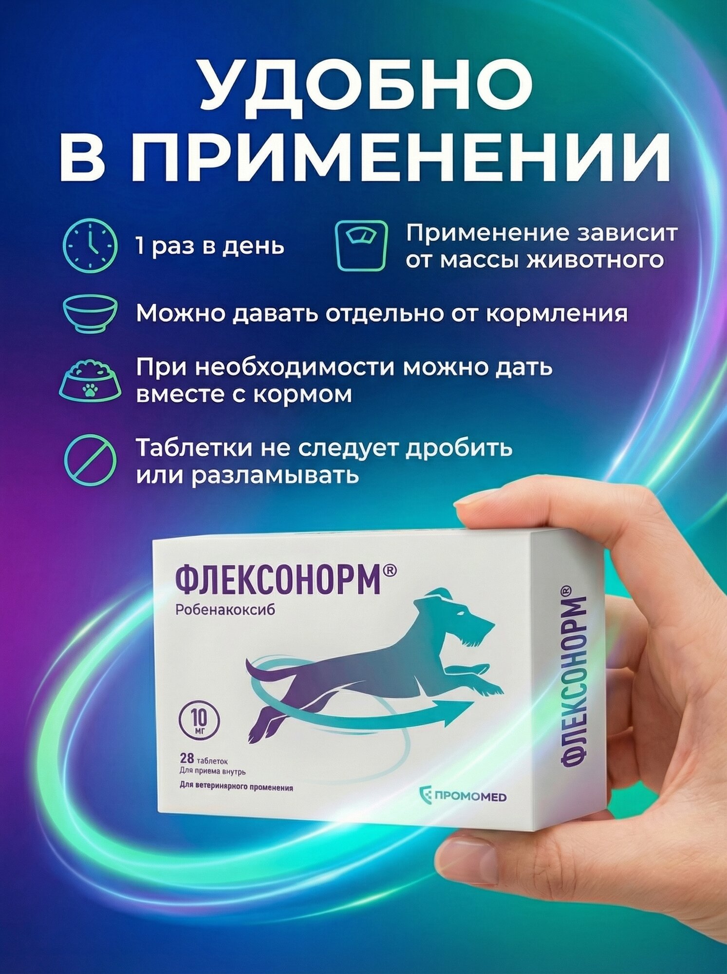 Таблетки Промомед "Флексонорм", для собак, противовоспалительные, 10мг, 28 шт — фото 1