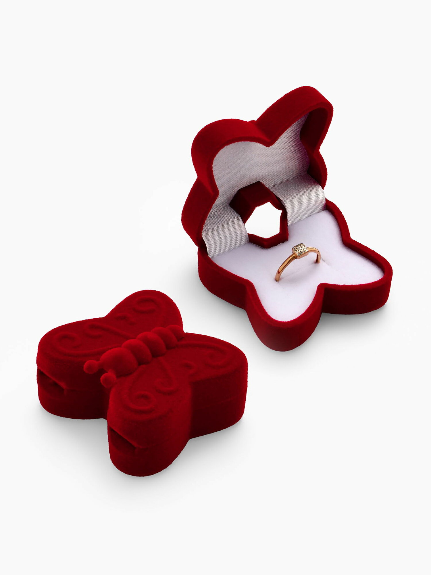 Футляр под серьги, кольцо "Бабочка", бархатный, 5x5.5 см, красный