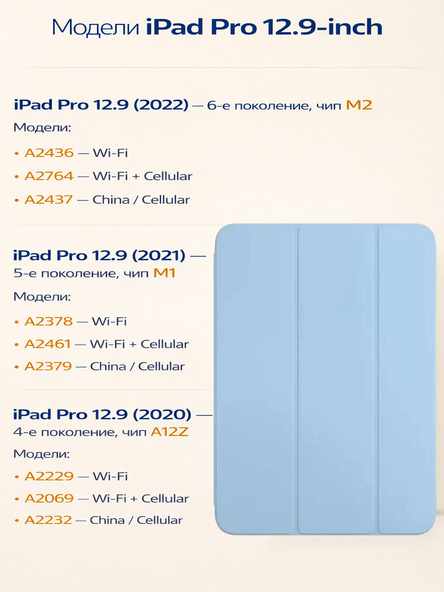 Чехол на Apple iPad Pro 12.9 (2020, 2021, 2022), 4-го, 5-го и 6-го поколения, Smart Folio (магнитное крепление), морской-синий