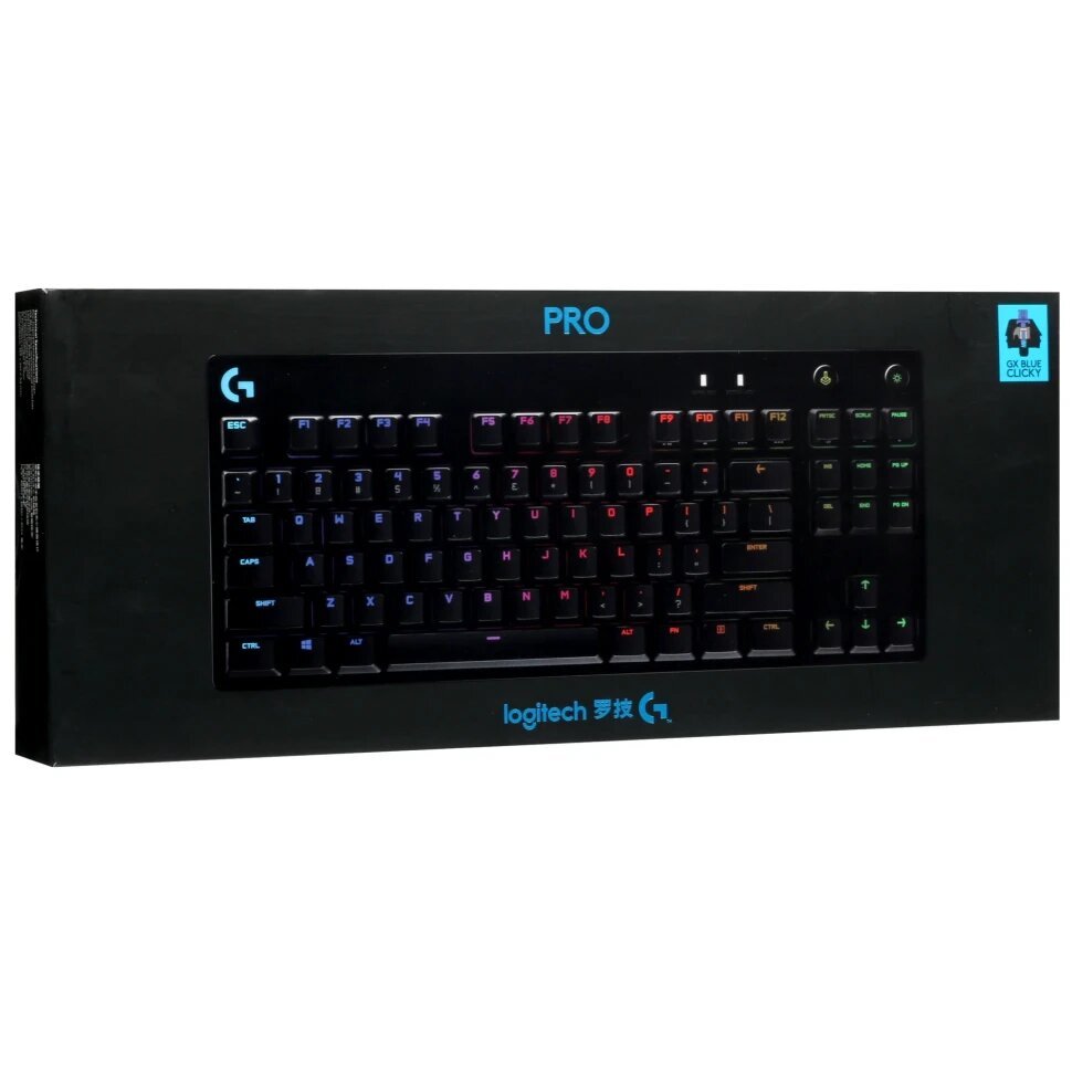 Клавиатура проводная Logitech G Pro, GX Blue Clicky, механическая, черный
