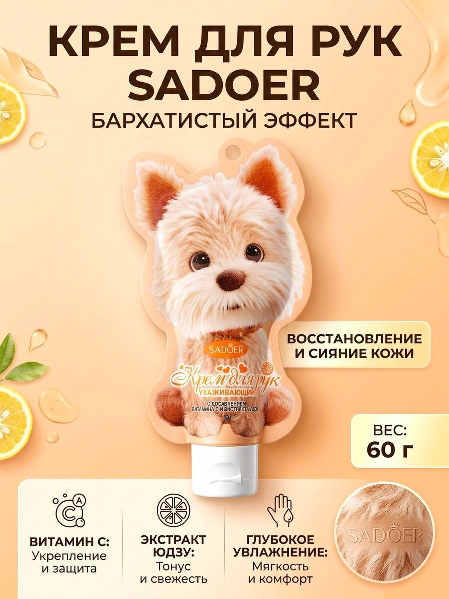 Крем для рук парфюмированный ухаживающий, SADOER, с добавлением витамина С и экстракта юдзу, 60 г