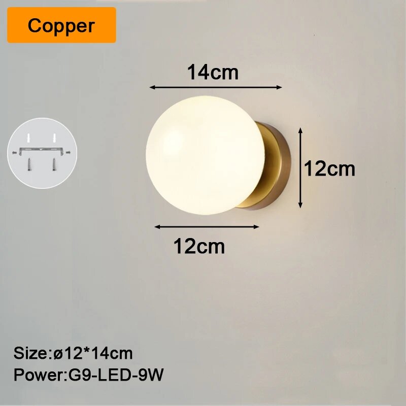 LED настенные светильники MANGDAL, стеклянный шар, черный/золотой Warm White, E Copper 9w