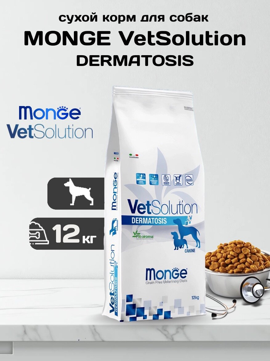 Сухой корм для собак Monge VetSolution Dermatosis Dog при заболеваниях кожи - 12 кг