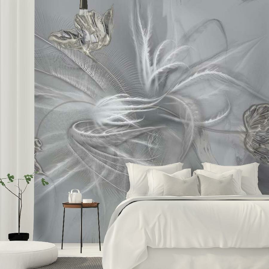 Фотообои 3д тюльпаны с пампасной травой 13-994-S-Флок 270 x 200 см (ВхШ) Бесшовные, флизелиновые, влагостойкие обои