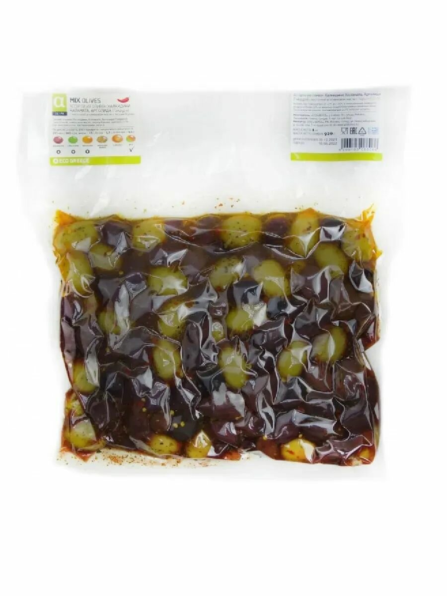 EcoGreece оливки MIX с косточкой в оливковом масле с перцем буково 1000гр