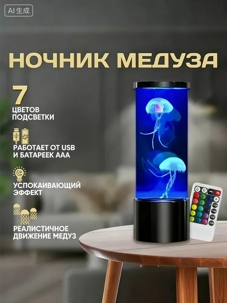 Ночник детский Медузы, светильник настольный и напольный, лампа светодиодная для сна с пультом