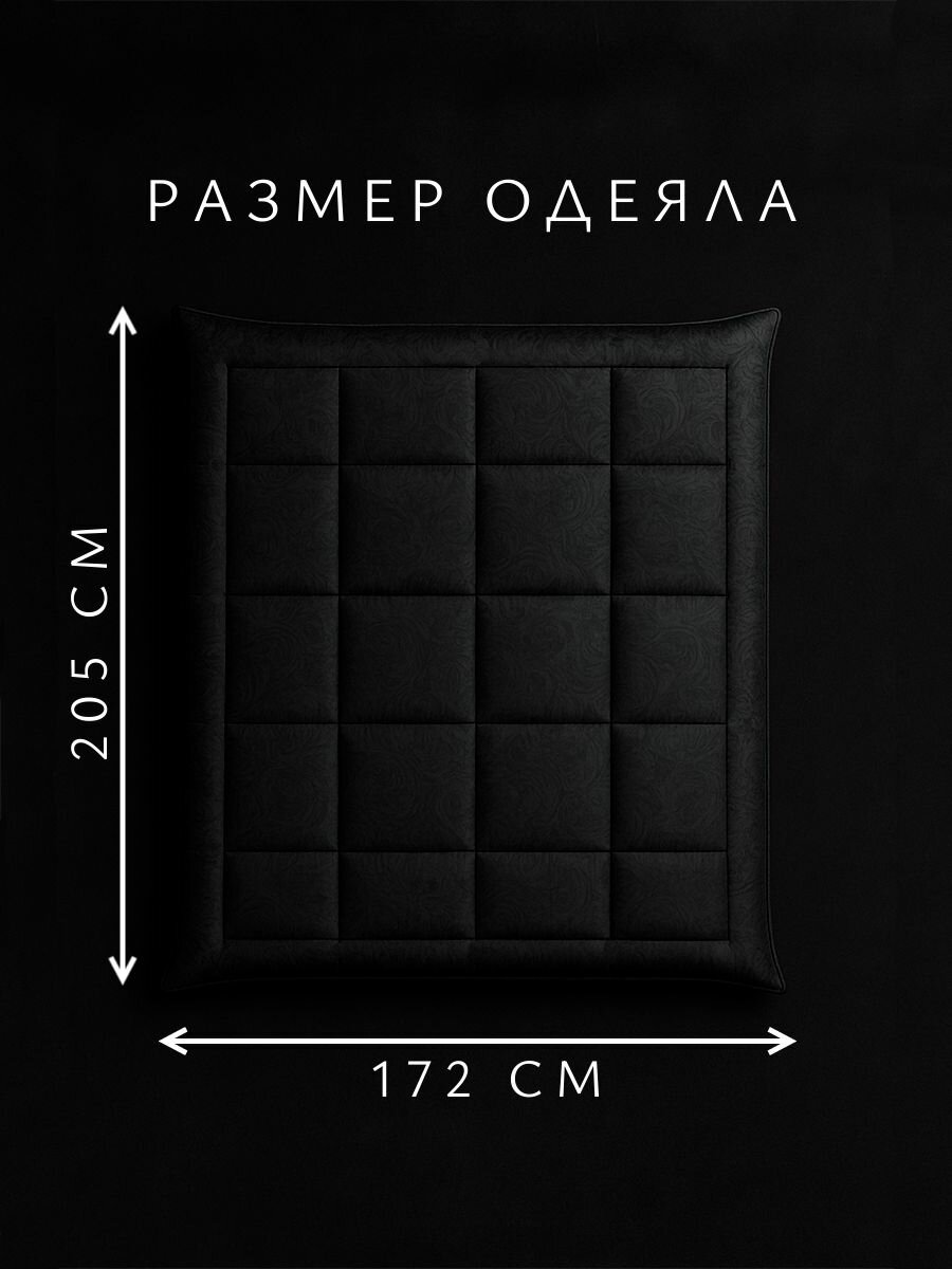 Одеяло 2 спальное всесезонное теплое 172х205 зимнее с наполнителем лебяжий пух, двухспальное одеяло гипоаллергенное пышное черное