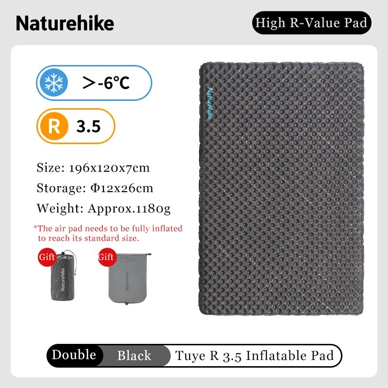Naturehike Надувной кемпинговый мат 3.5 R-Value Ультралегкийспальный подушка 20D Нейлон TPU Воздушный матрас для походов и… Expand