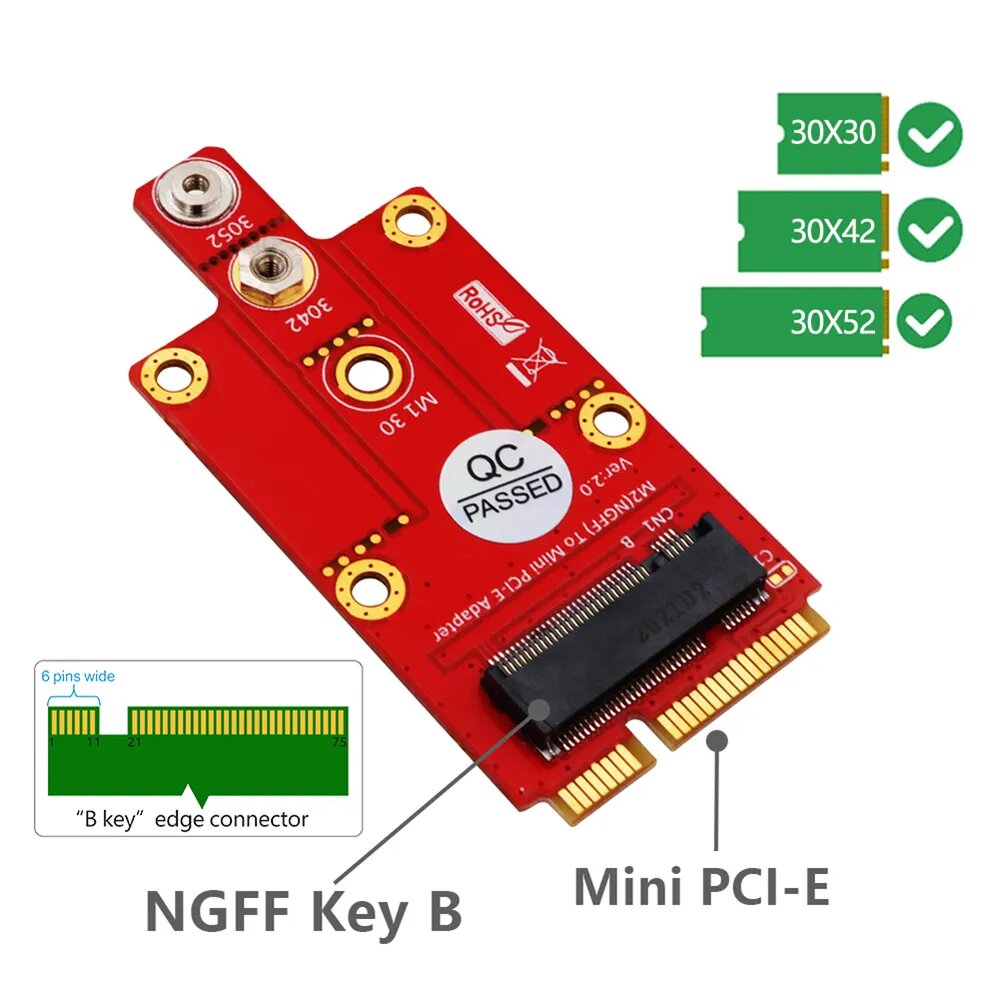 Адаптер M.2 Key B для Mini PCI-E: поддержка модулей 3G/4G/5G