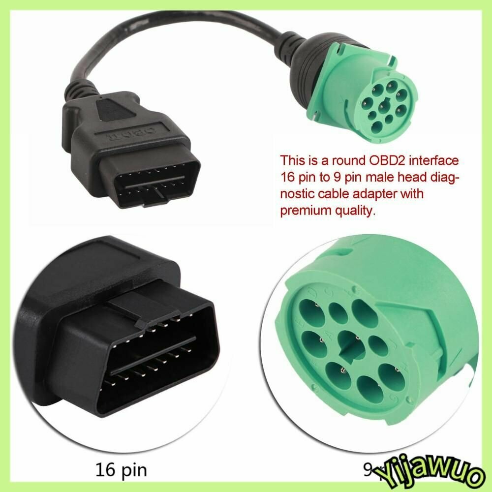 OBD2 адаптер 9-pin на 16-pin для диагностики двигателей Cummins, кабель-адаптер Yijawuo 31,5 см, прямое подключение