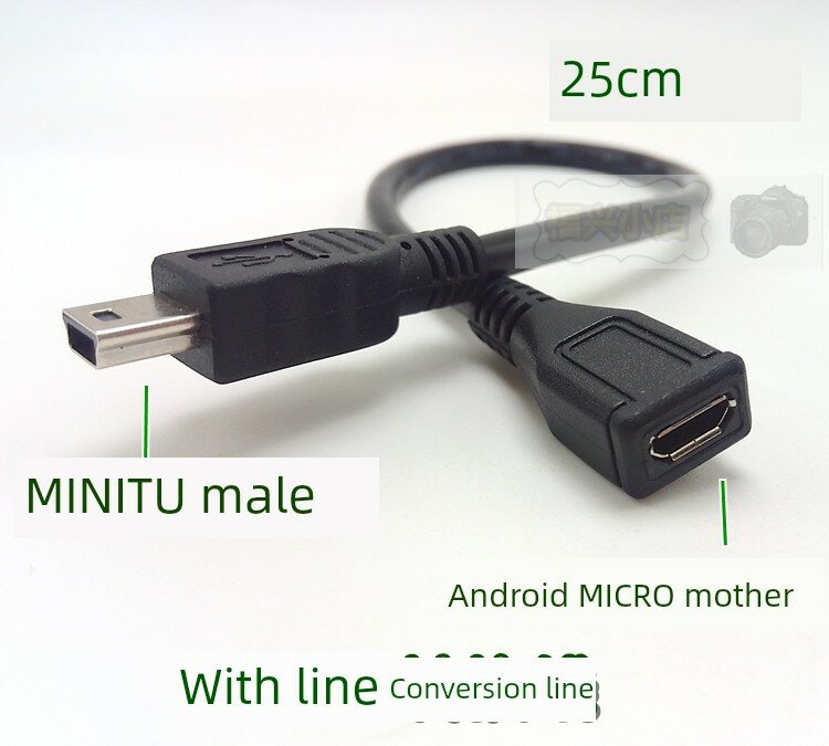 Черный адаптер Micro USB женский к MINI мужской с кабелем 25 см для Android