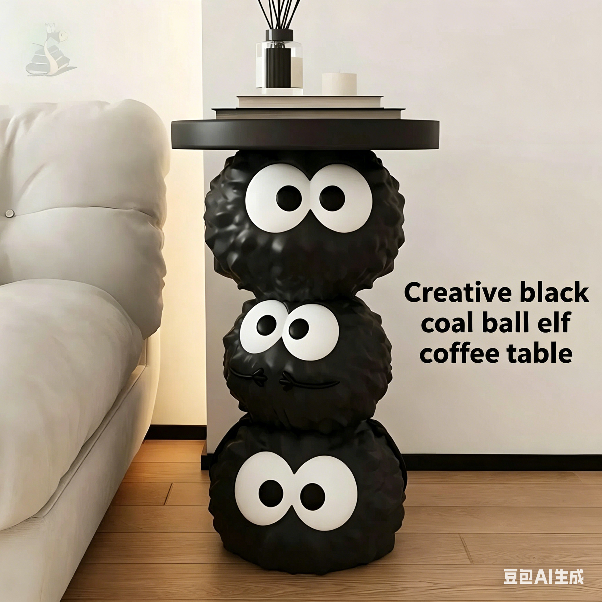 Creative black coal ball elf coffee table, living room decoration table，уникальный приставной столик