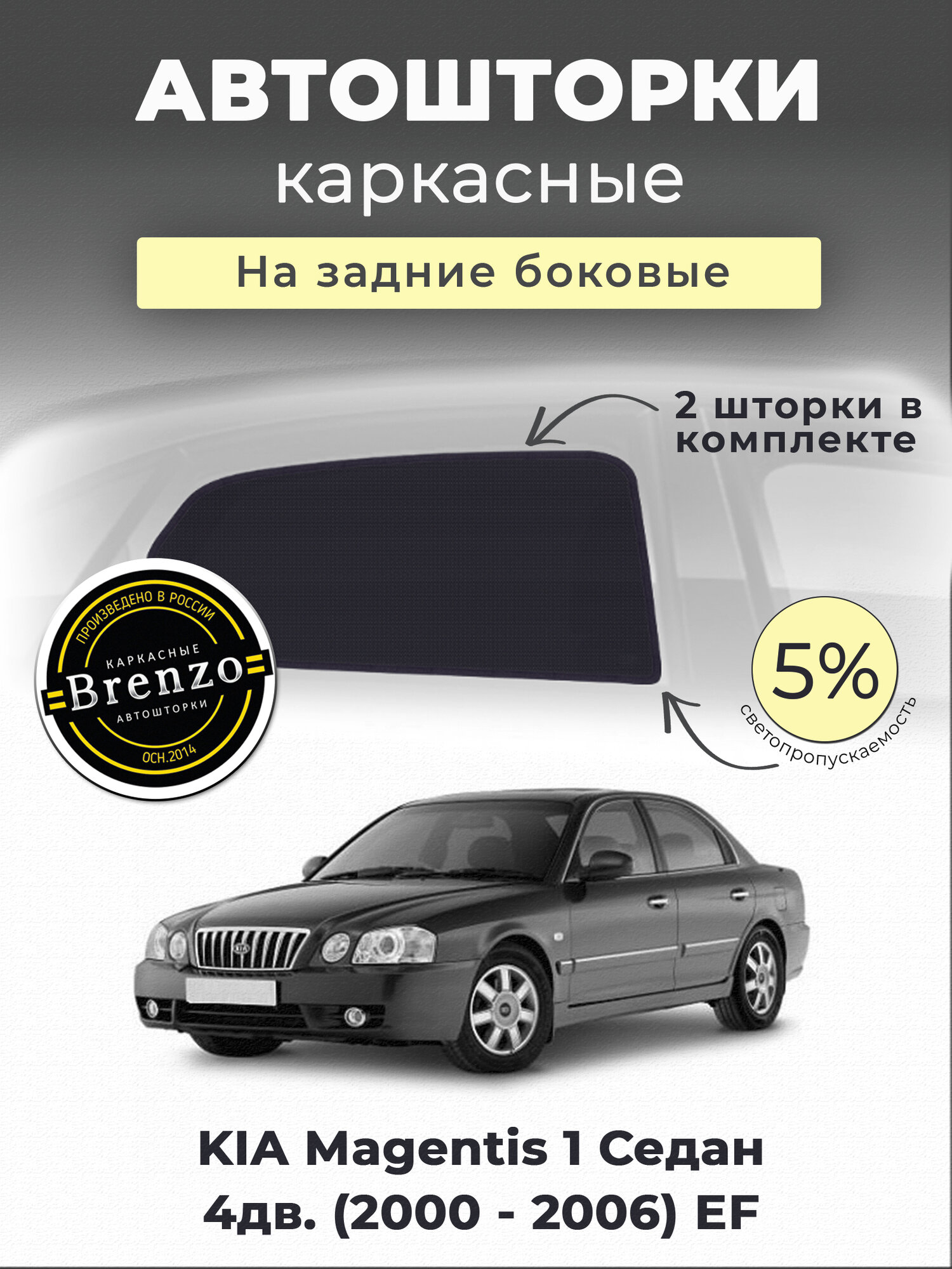 Каркасные шторки KIA Magentis 1 Седан 4дв. (2000 - 2006) EF на задние двери 5%, сетки от солнца в машину