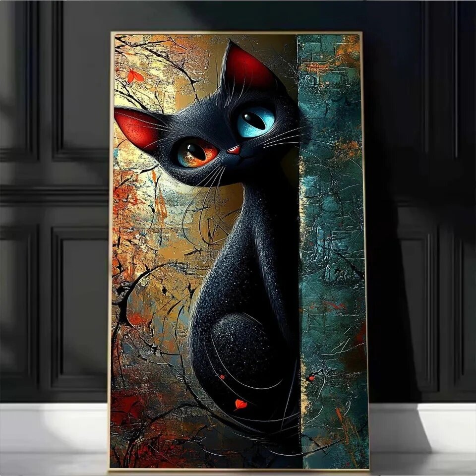 Алмазная вышивка Черный кот, 30x40 см