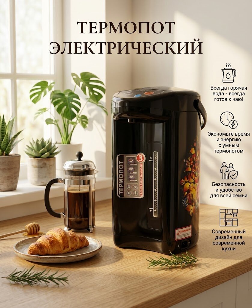 Термопот электрический 5 с поддержанием температуры насосом и помпой, термочайник 750вт, чайник термос с электронасосом