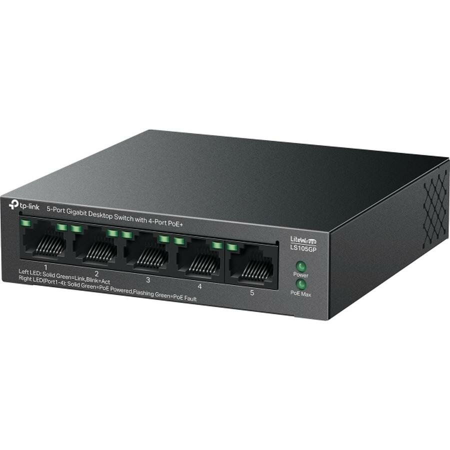 Коммутатор 5-портовый TP-Link LS105GP, 5x1Гбит/с 4PoE 65W, PoE