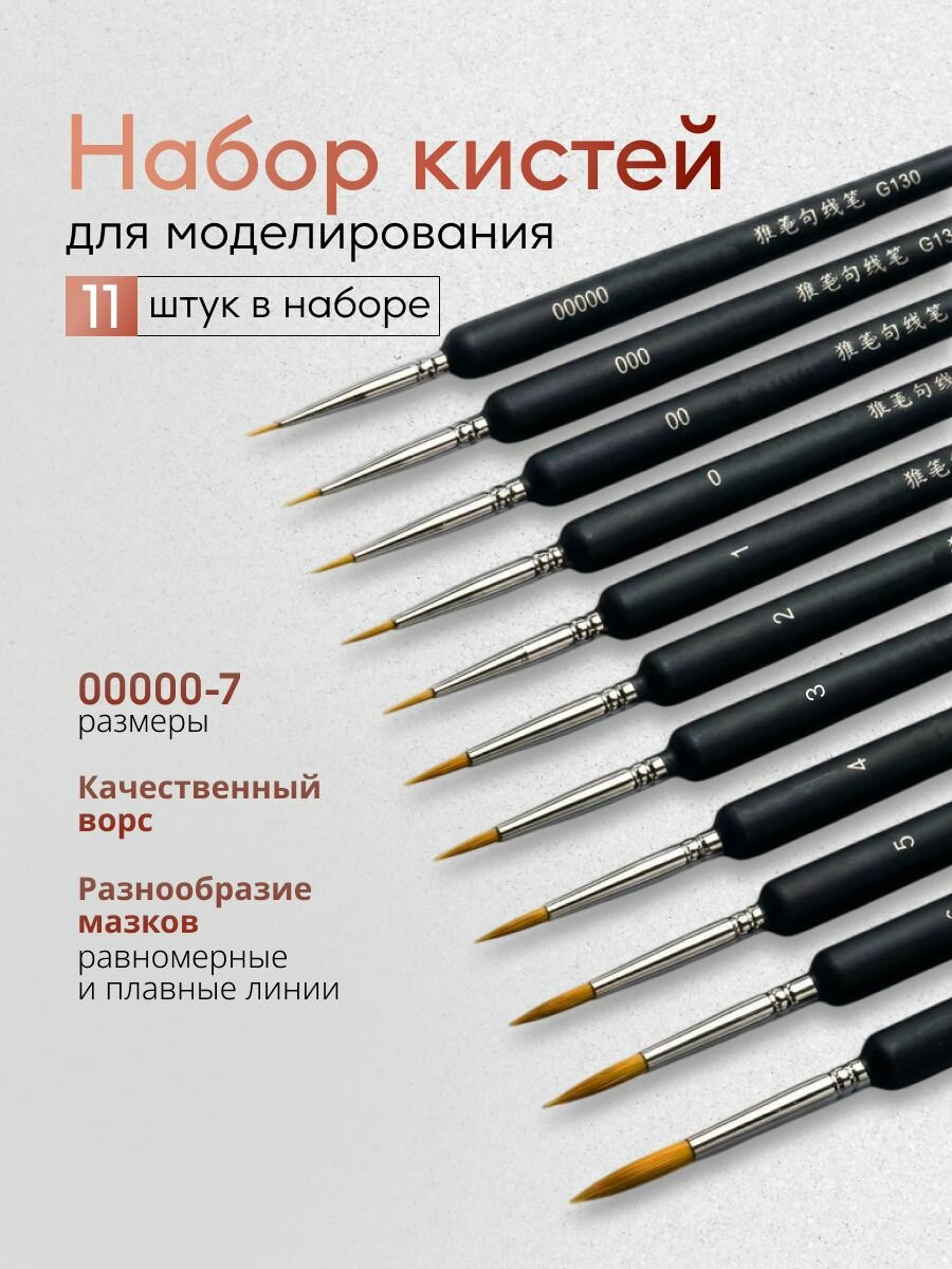 Набор кистей для моделирования 11 шт.