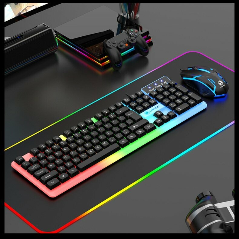 Игровой набор клавиатуры и мыши Limei GTX350 с подсветкой, USB проводной, механическое ощущение, для ПК и ноутбука