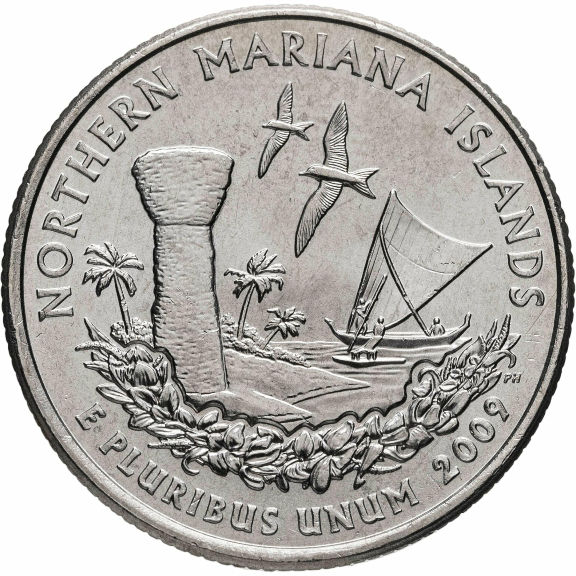 США 25 центов квотер, 1/4 доллара, quarter dollar 2009 "Квотер Северных Марианских островов", знак монетного двора: "P" - Филадельфия, Медь, в сохранности UNC
