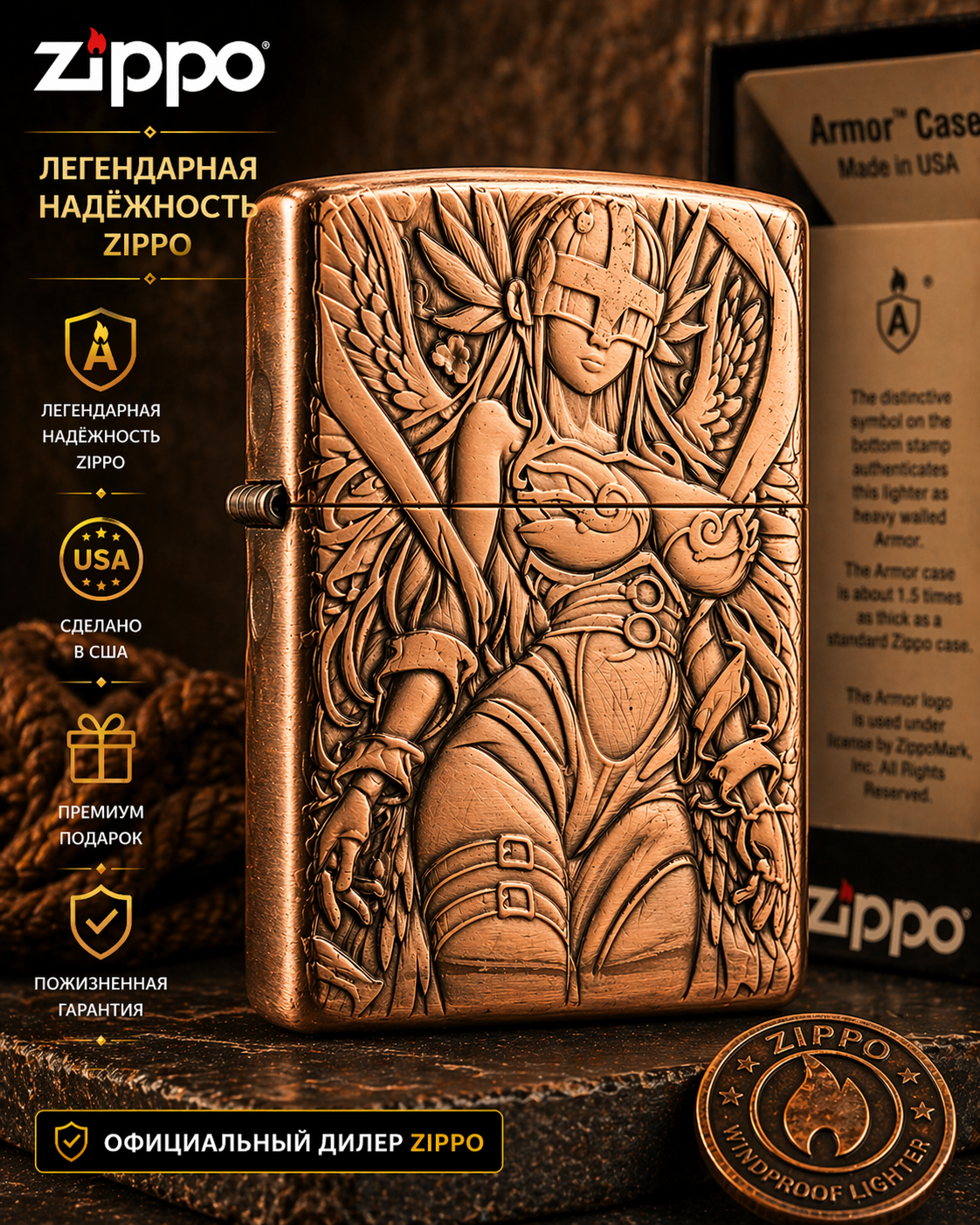 Бензиновая Зажигалка Zippo Armor Fallen Angel