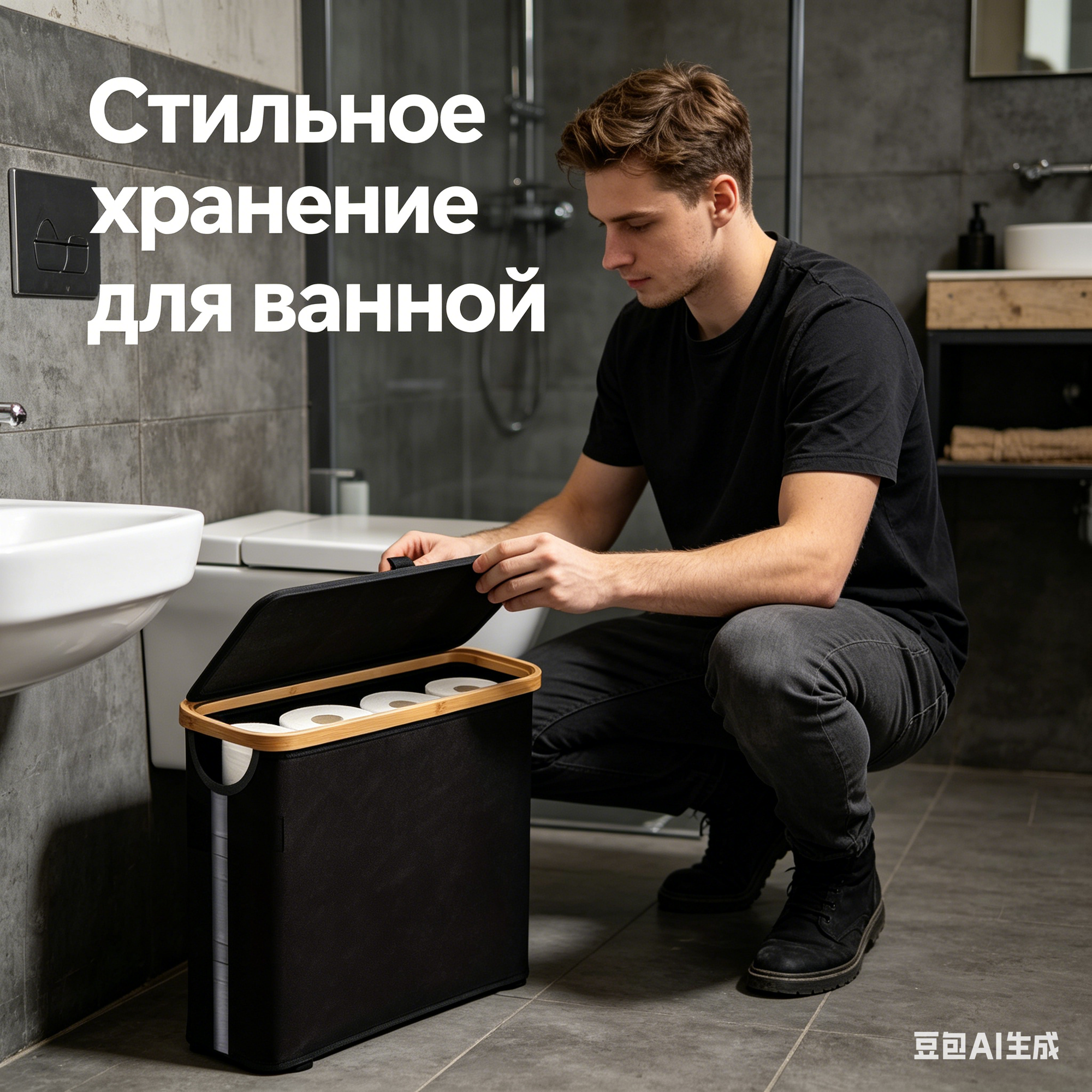 Сумка для хранения туалетной бумаги, складная, из бамбука, 45*15*35 см, черная