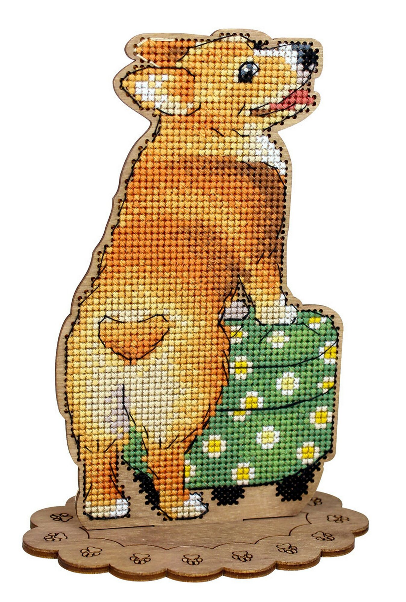 Вышивка Корги и пуфик 16x12x7 см.