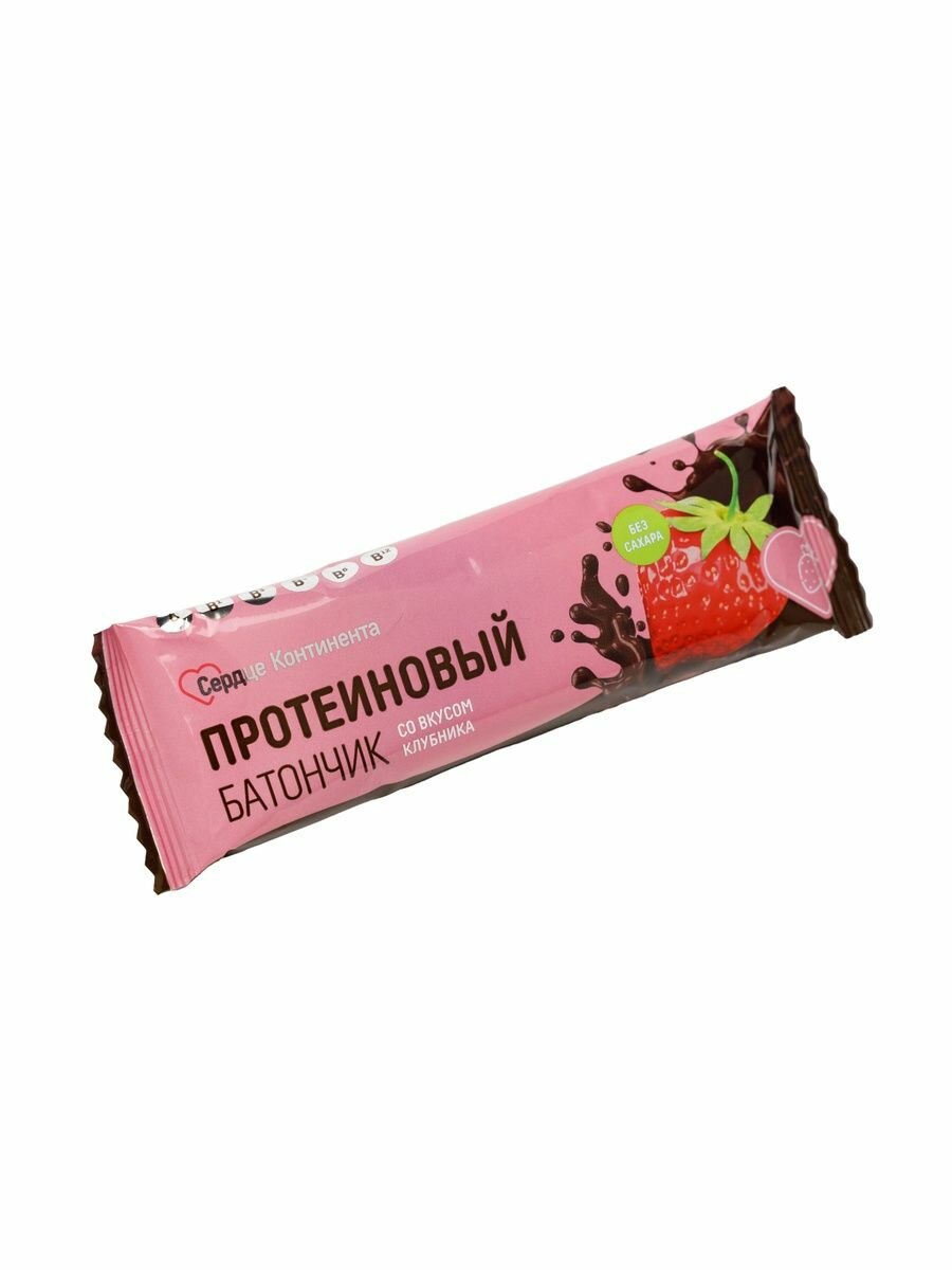 Сердце Континента Протеиновый батончик клубника в шоколадной глазури 40 г, 1 шт.