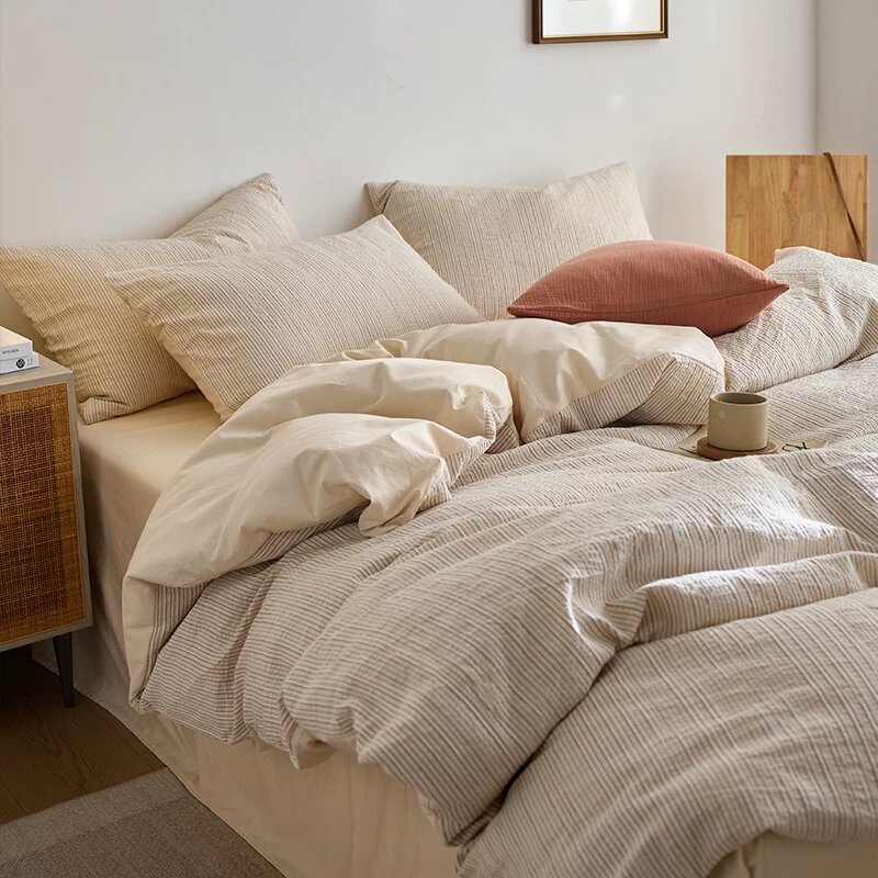Комплект постельного белья MUJI в японском стиле из 100% хлопка, состоящий из четырех предметов: простой хлопковый