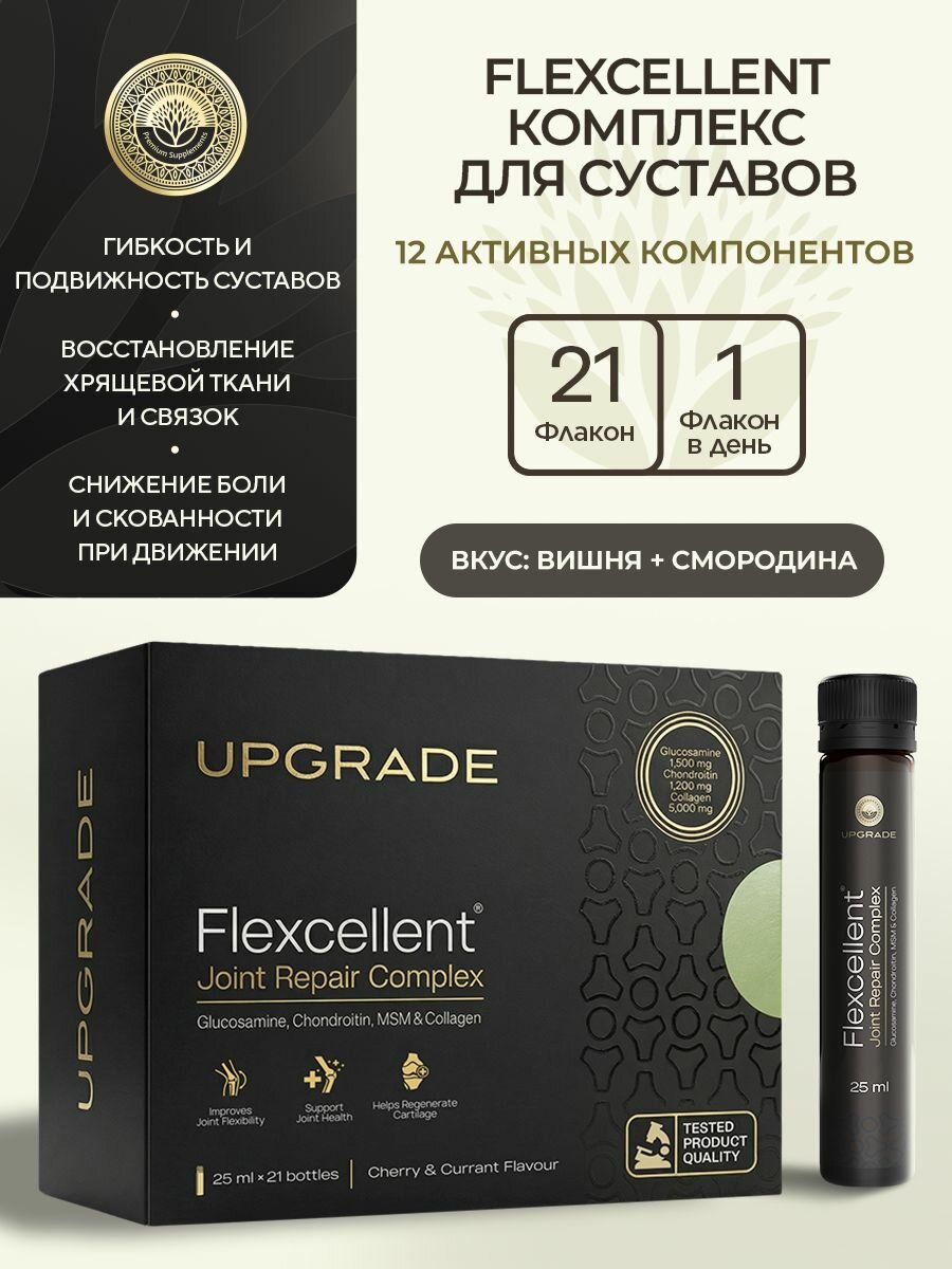 Комплекс для суставов и связок Форте Joint Forte со вкусом вишня-смородина, жидкий Глюкозамин Хондроитин МСМ ГХМ 21 флакон UPGRADE