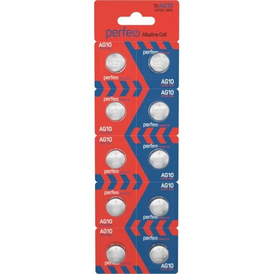 Батарейка алкалиновая Perfeo Alkaline Cell AG10 LR1130/10BL, тип AG10 LR1130, 10шт, блистер