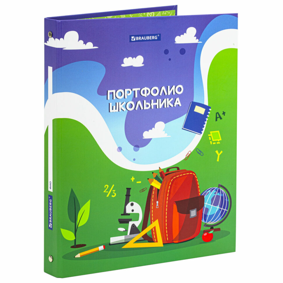 Папка-портфолио школьника/дошкольника "школьная история", 4 кольца, обложка твёрдая матовая, BRAUBERG, 115241, 115241