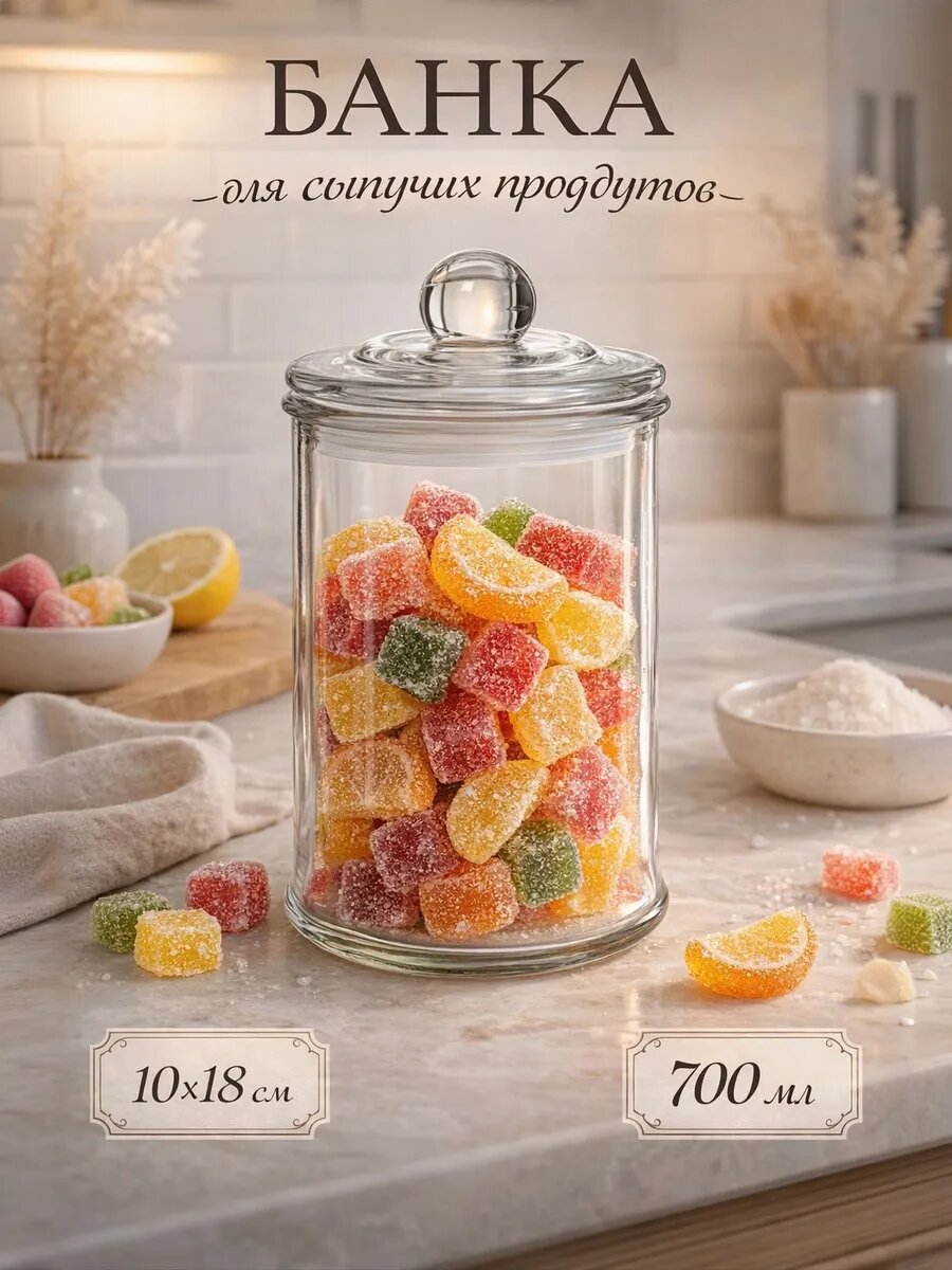 Банка стеклянная для сыпучих продуктов «Стелла», 700 мл, 10×18 см