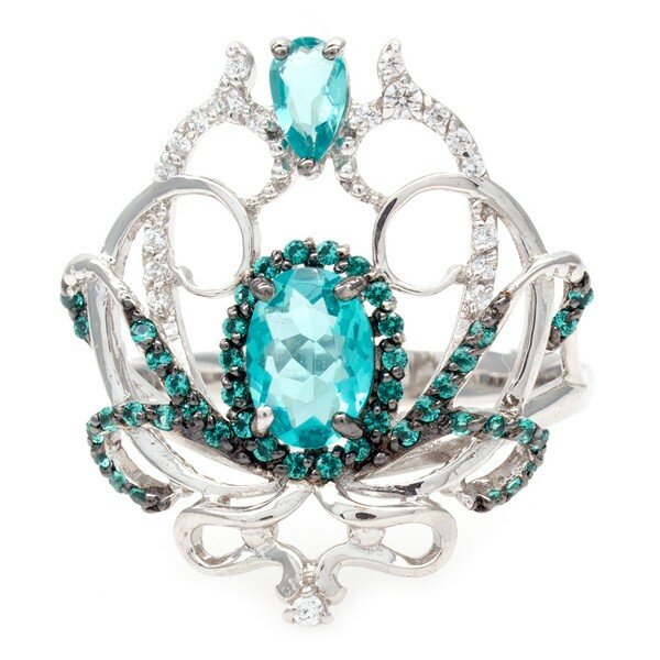Кольцо тонкое, широкое JEWELIN, серебро, 925 проба, родирование, фианит, кристалл