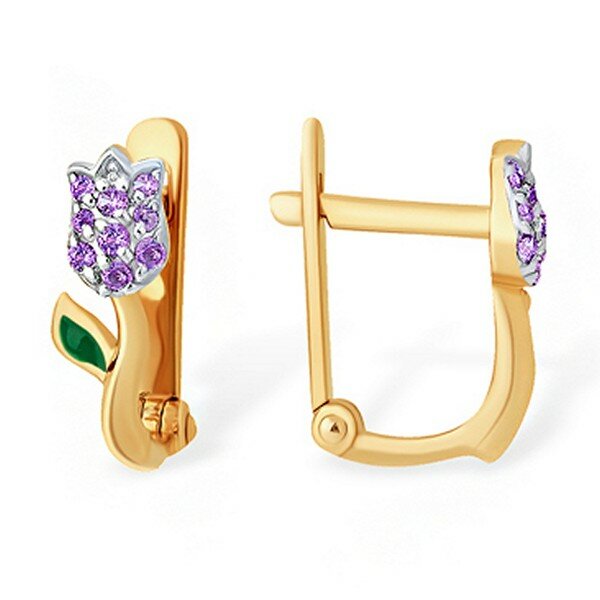 Серьги, красное золото, 585 проба, фианит