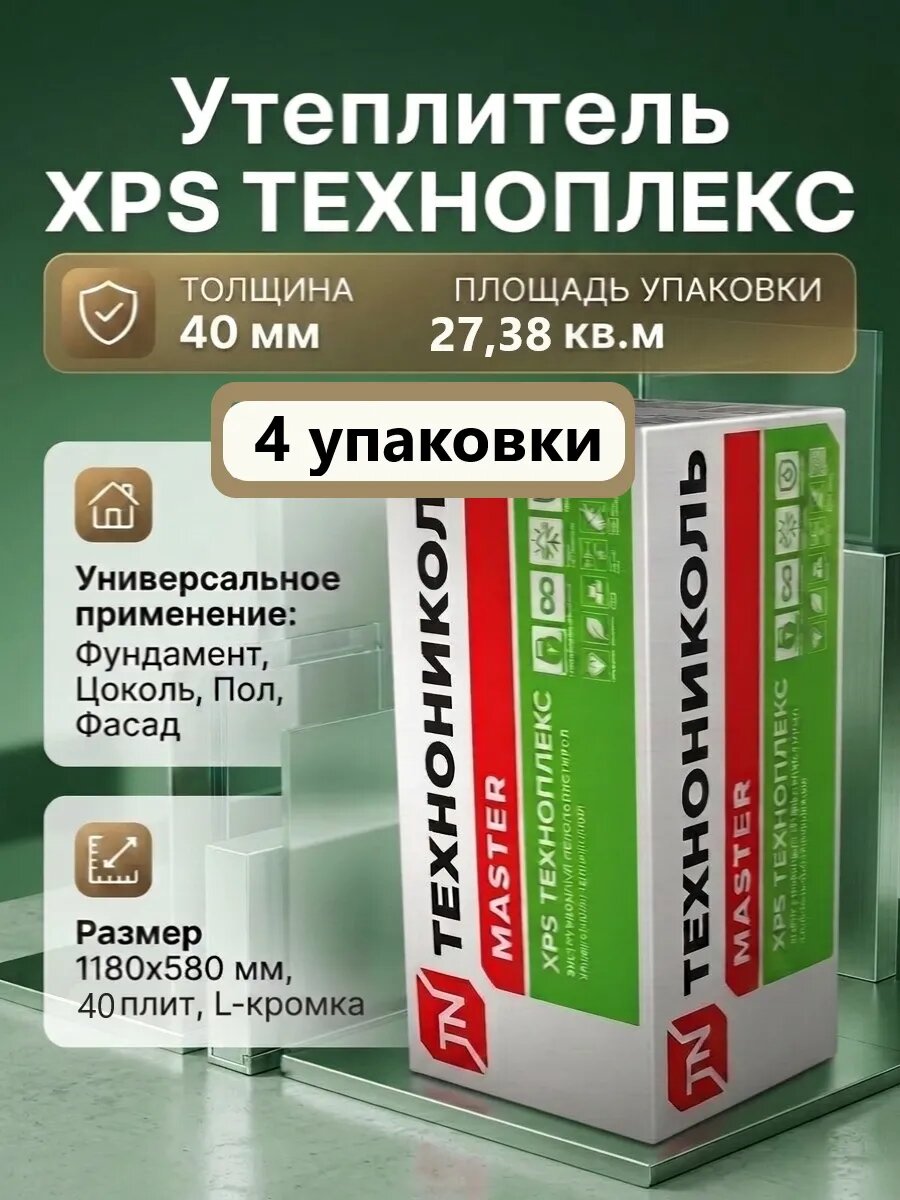 Утеплитель Техноплекс 40 мм, 4 упаковки, 40 листов, экструзионный пенополистирол