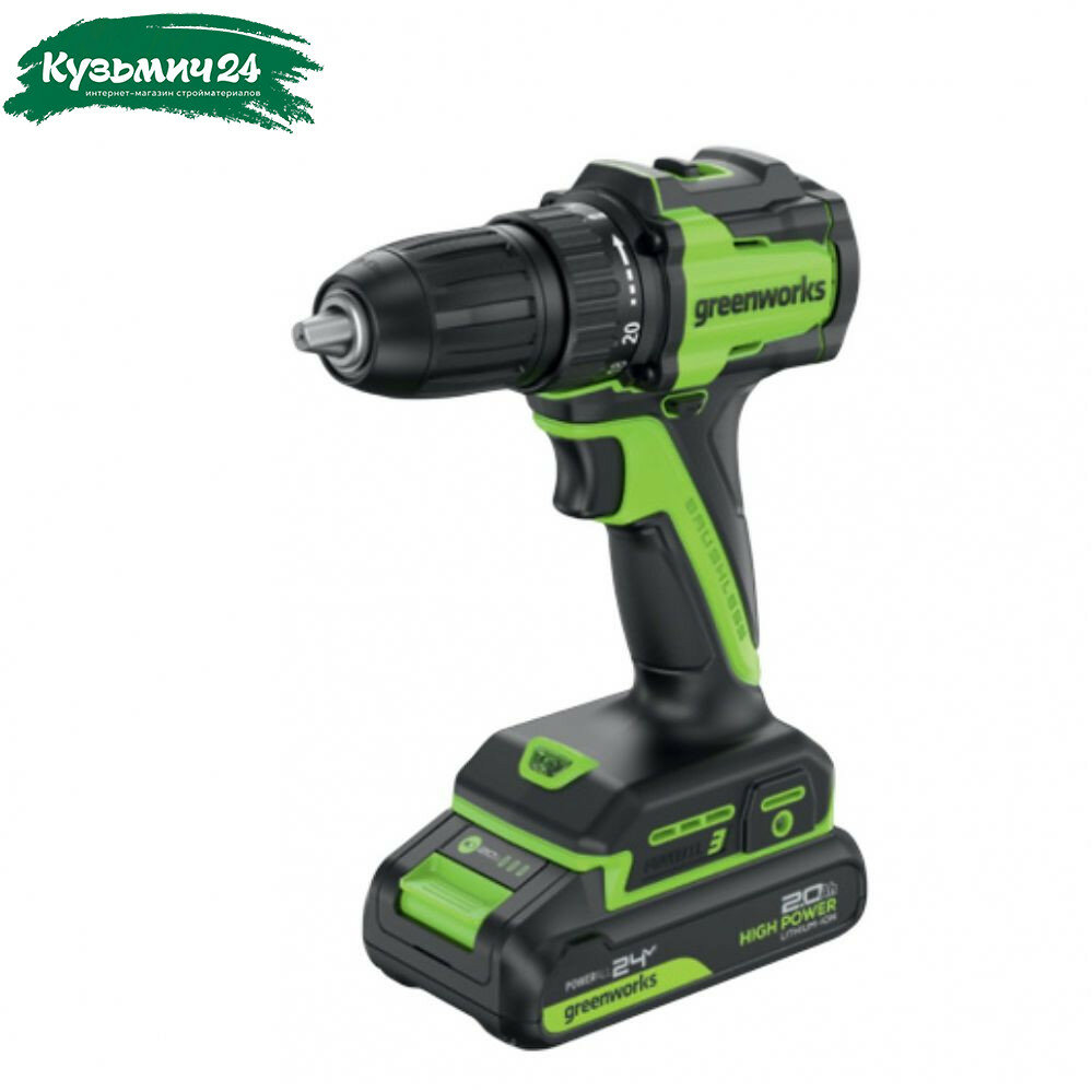 Дрель-шуруповерт аккумуляторная Creenworks DD345, 24В 45Hм, в комплекте 2 АКБх2.0 Ah и зарядное устройство