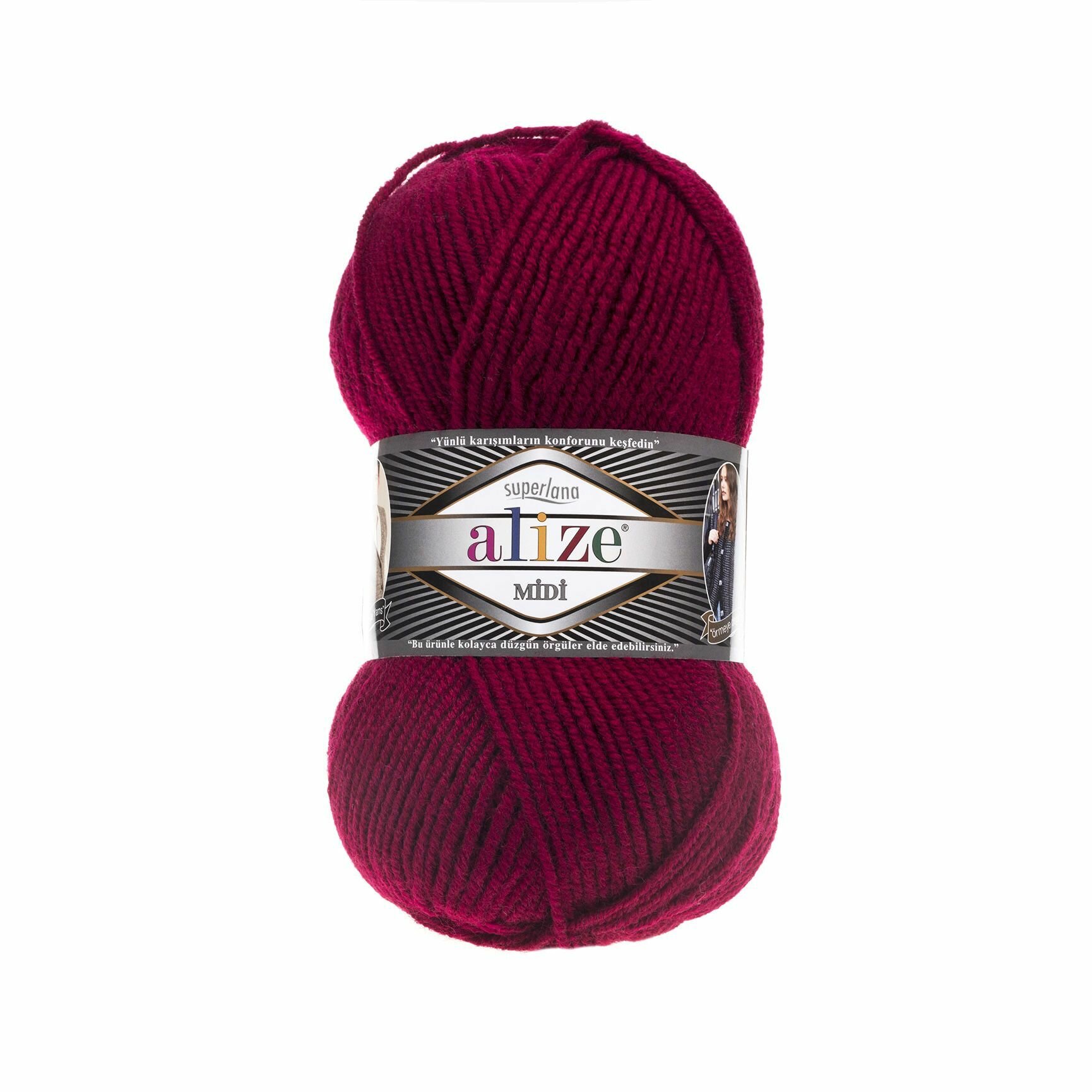 Пряжа Суперлана миди Alize (Superlana Midi) упаковка 5 мотков 100 гр. 170 м. 25% шерсть 75% акрил цвет 390 вишня